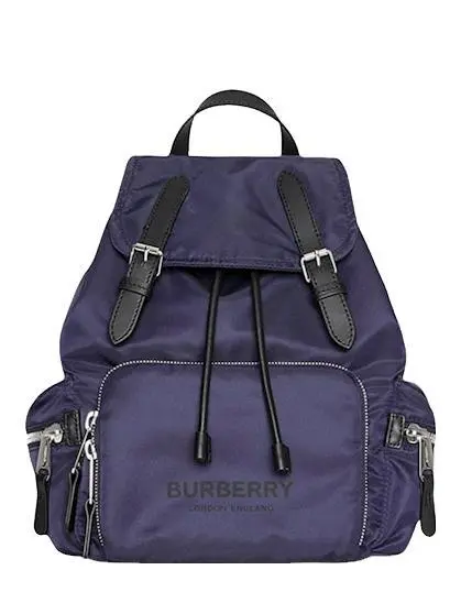 Burberry Logo Print Nylon Backpack With Buckle - Navy Blue