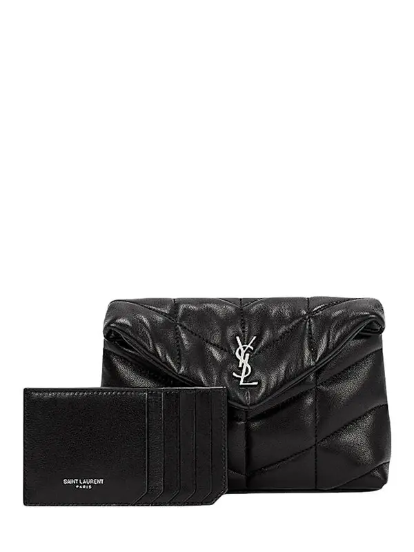 Saint Laurent Puffer Pouch In Quilted Lambskin - Black/silver/tone