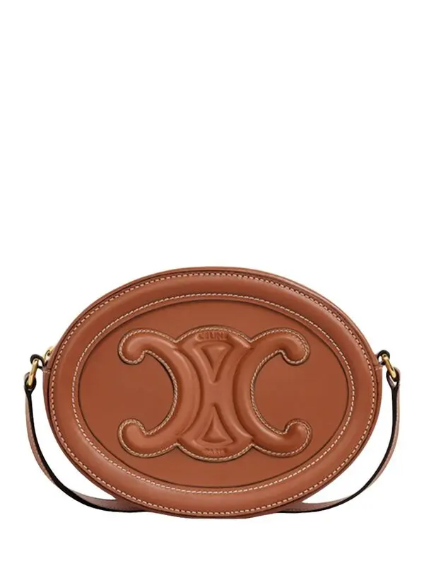 Celine Crossbody Oval Cuir Purse With Triomphe Embroidery - Tan