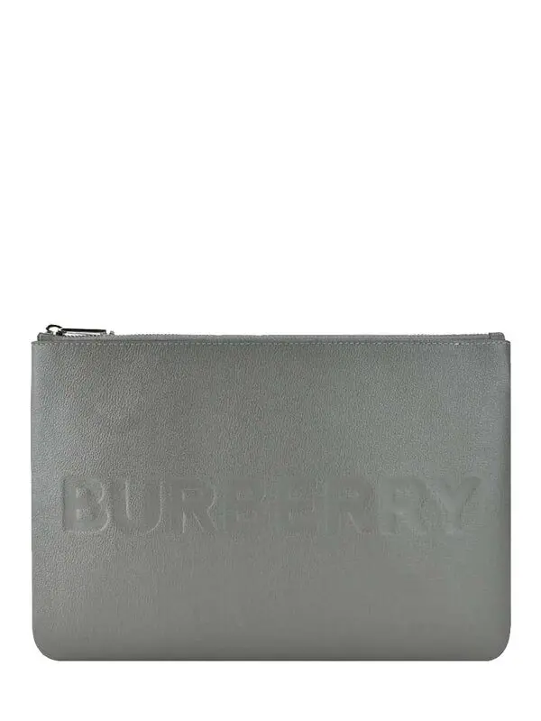 Burberry Embossed Leather Pouch - Charcoal Grey