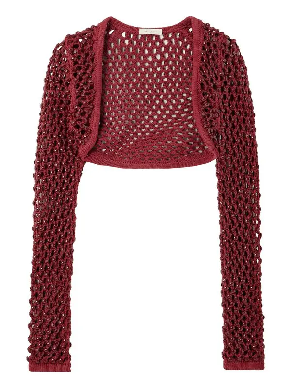 DIOTIMA Gala Cropped Embellished Crocheted Cardigan - Red