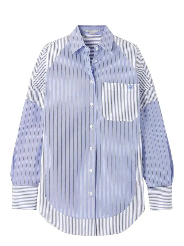 Stella McCartney Paneled Striped Cotton-poplin Shirt - Blue