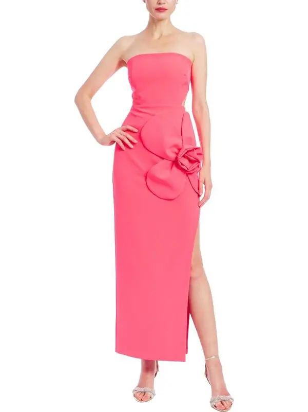Badgley Mischka Strapless Floral Gown - Coral