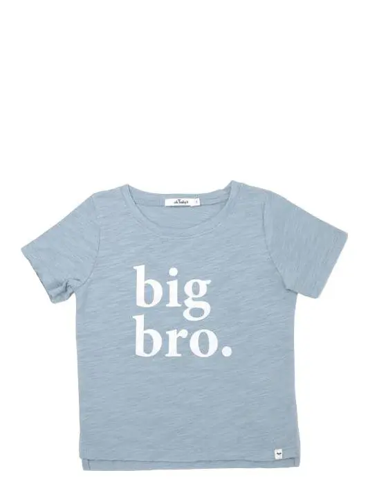 OH BABY! Big Bro." Cotton Slub Raw Edge Tee White Ink - Fog