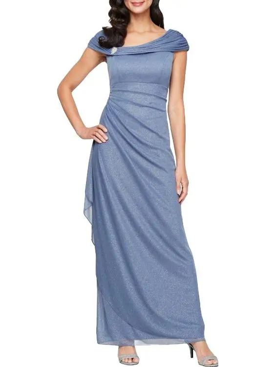Alex Evenings Embellished L-neck Gown - Dusty Blue