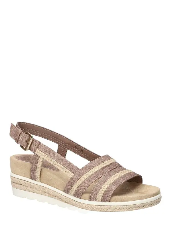 EASY WORKS BY EASY STREET Mel Espadrille Slingback Platform Wedge Sandal - Light Brown