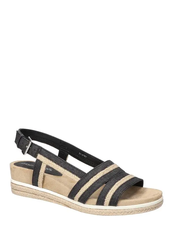 EASY WORKS BY EASY STREET Mel Espadrille Slingback Platform Wedge Sandal - Washed Black
