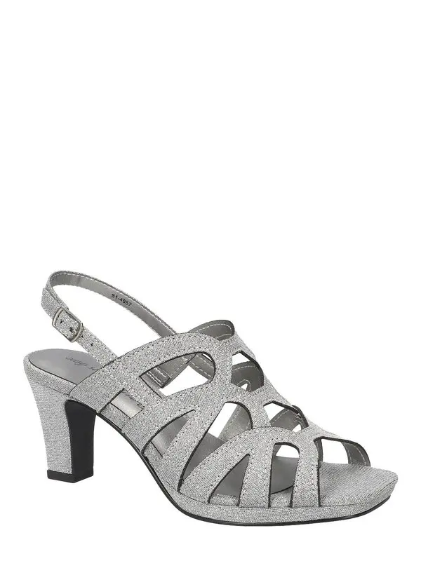 EASY WORKS BY EASY STREET Jetty Slingback Sandals - Silver Glitter