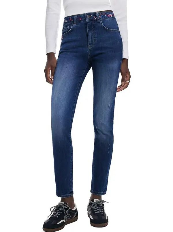 Desigual Slim Fit Embroidered Jeans - Blue