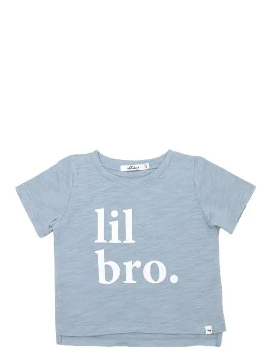 OH BABY! Lil Bro." Cotton Slub Raw Edge Tee White Ink - Fog