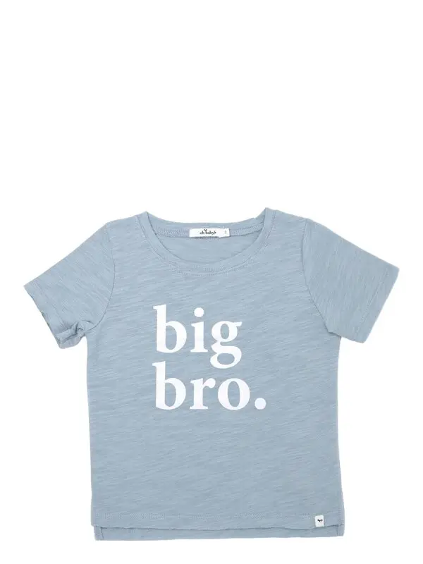 OH BABY! Big Bro." Cotton Slub Raw Edge Tee White Ink - Fog