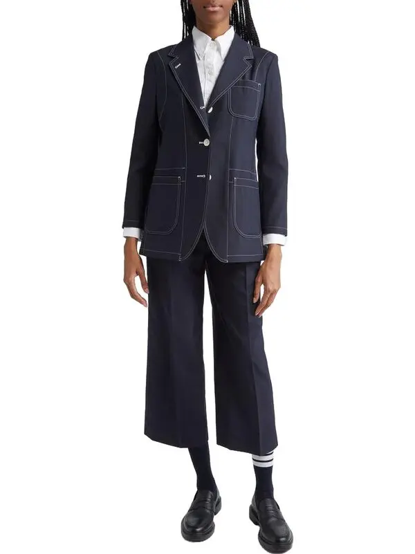 Thom Browne Topstitched Longline Blazer - Navy