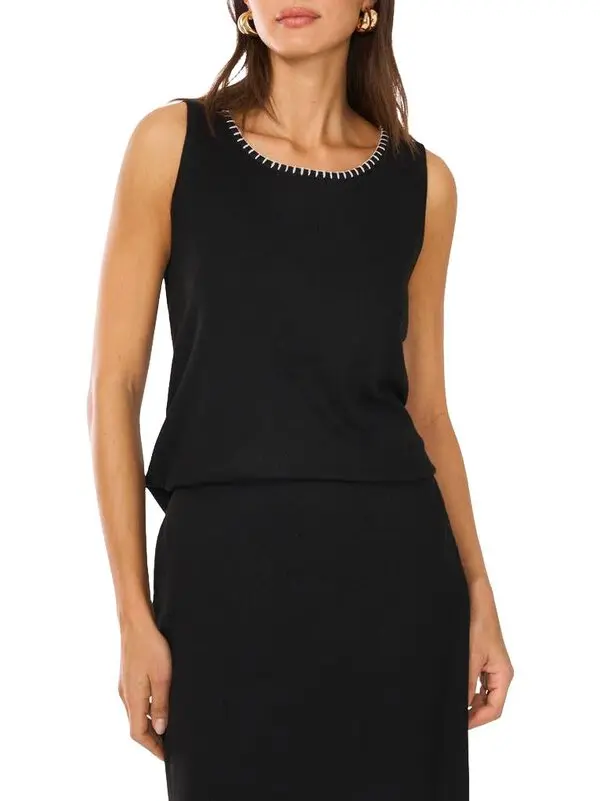 Vince Camuto Whipstitch Sleeveless Sweater - Rich Black