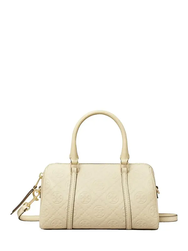 Tory Burch Mini T Monogram Leather Barrel Bag - Light Cream