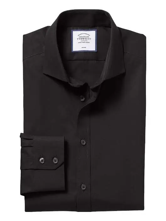 CHARLES TYRWHITT Non-iron Poplin Cutaway Slim Fit Shirt Double Cuff - Black