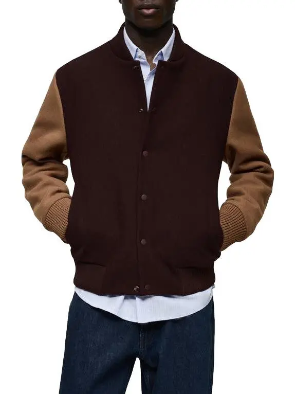 Mango Two-tone Varsity Jacket - Maroon