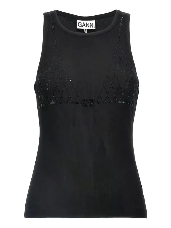 GANNI Rhinestone Tank - Black