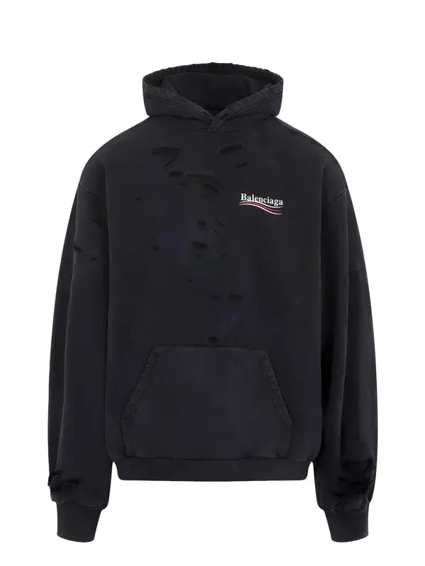 Balenciaga Logo Cotton Hoodie - Black