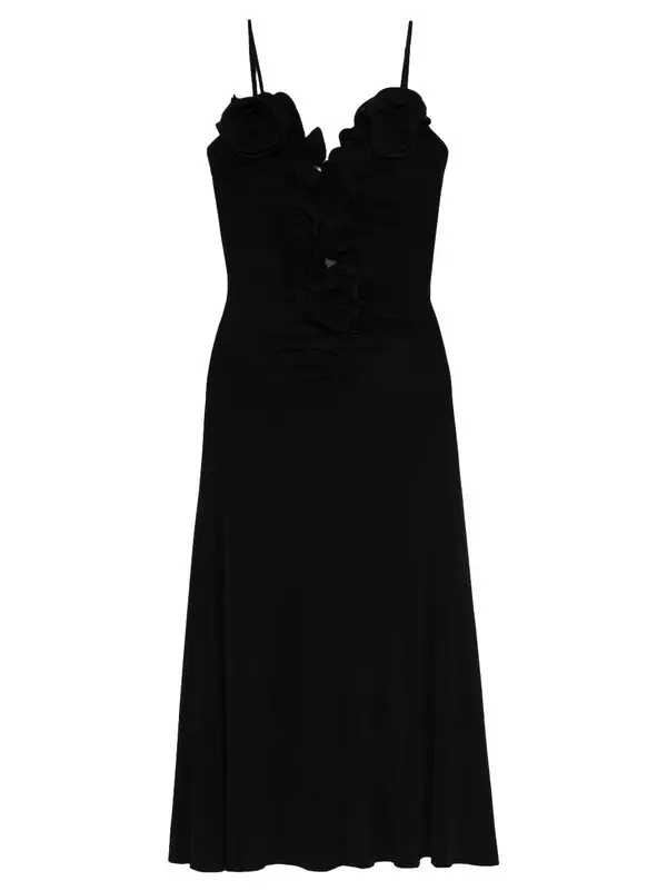NISSA Floral-appliqué Midi Dress - Black