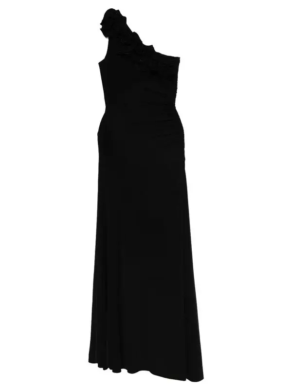 NISSA Floral-appliqué Maxi Dress - Black