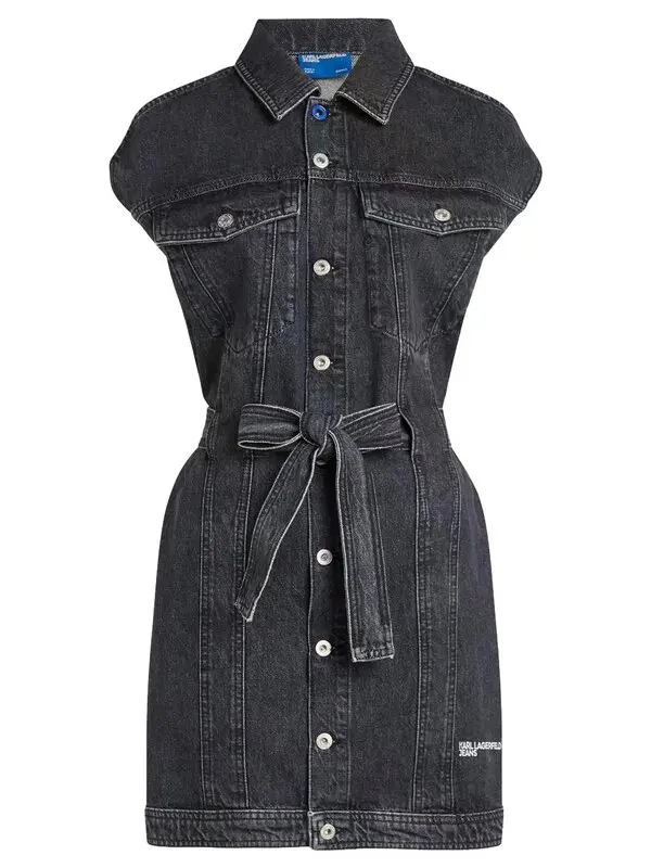 Karl Lagerfeld Belted Denim Shirt Dress - Grey