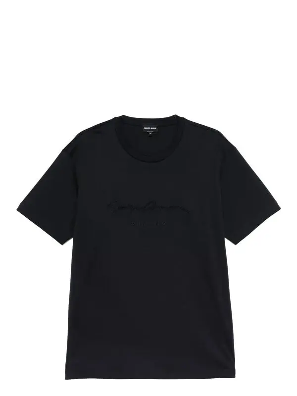 Giorgio Armani Logo Embroidered T-shirt - Blue