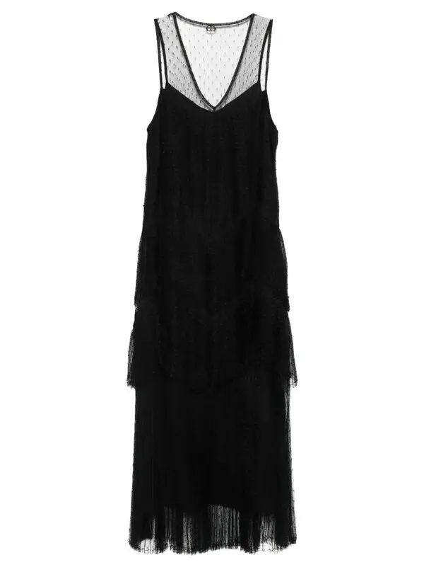TWINSET Pleated Tulle Midi Dress - Black