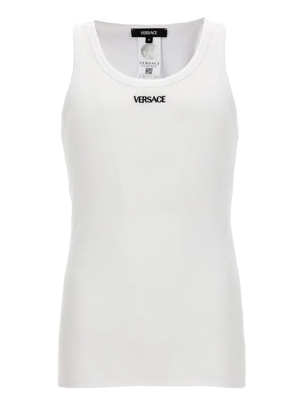 Versace Logo Embroidery Tank Top - White
