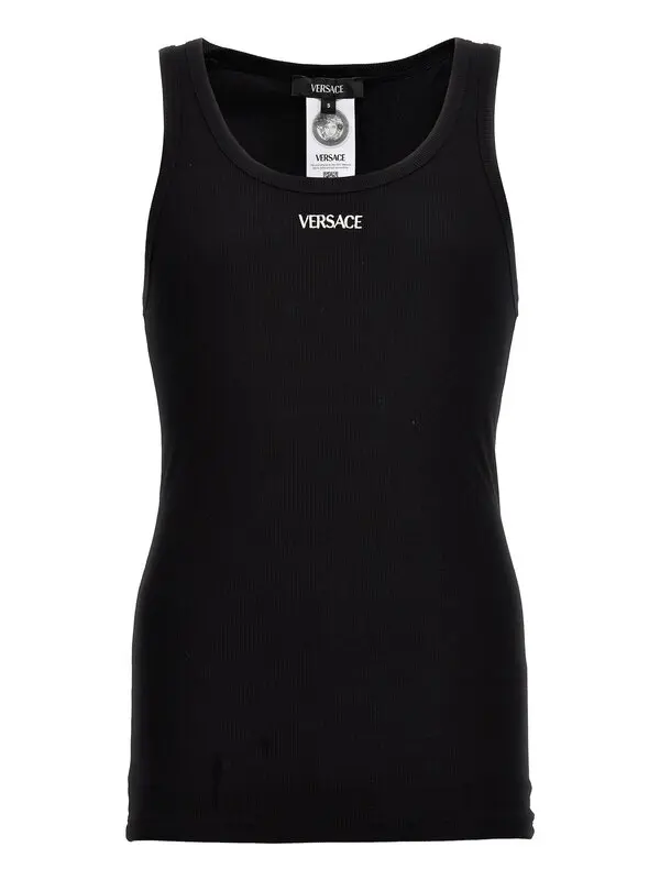Versace Logo Embroidery Tank Top - Black