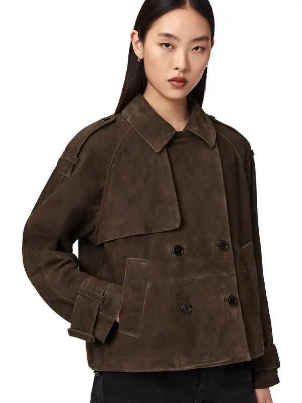ALLSAINTS Reya Cropped Suede Mac - Brown