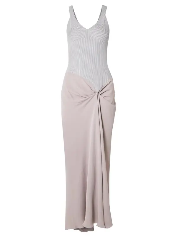Victoria Beckham Draped Pleated Ribbed-knit And Crepe Midi Dress - Pink