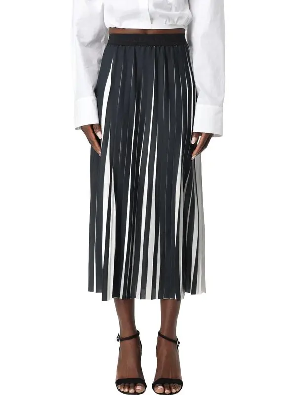 Karl Lagerfeld Pleated Midi Skirt With Vertical Print - Black