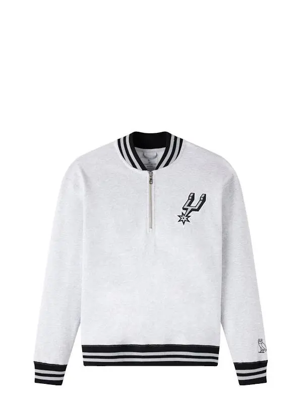 OVO Nba San Antonio Spurs Quarter-zip Mockneck Sweatshirt - Ash Heather Grey
