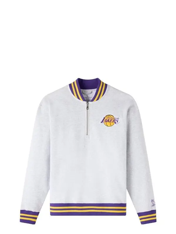 OVO Nba Los Angeles Lakers Quarter-zip Mockneck Sweatshirt - Ash Heather Grey