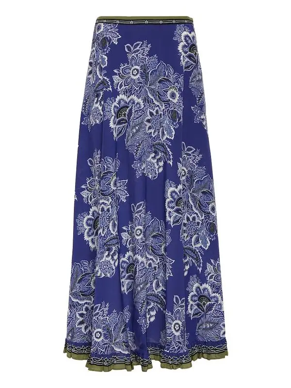 Etro Floral Silk Maxi Skirt - Blue