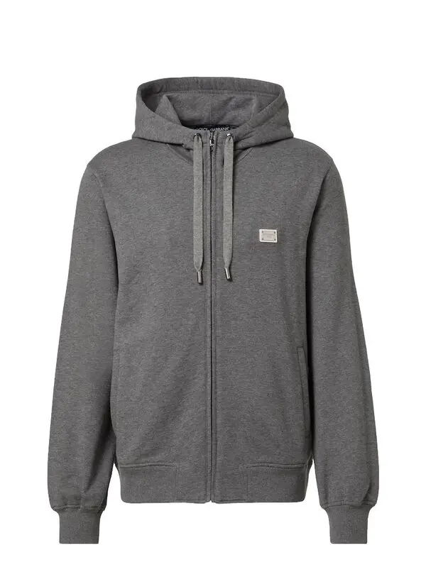 Dolce & Gabbana Logo Cotton Jersey Zip-up Hoodie - Grey