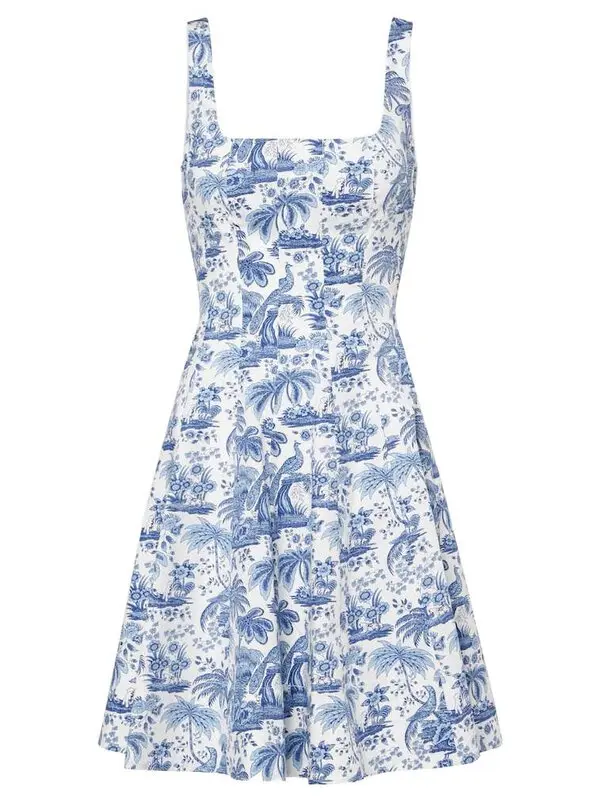Staud Wells Floral Cotton Mini Dress - Blue