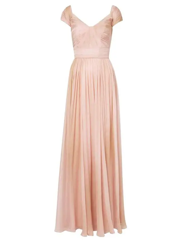 Elie Saab Gathered Silk Chiffon Gown - Beige