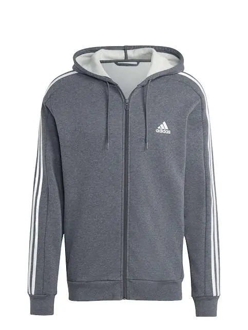 Adidas Essentials Fleece 3-stripes Full-zip Hoodie - Dark Grey Heather