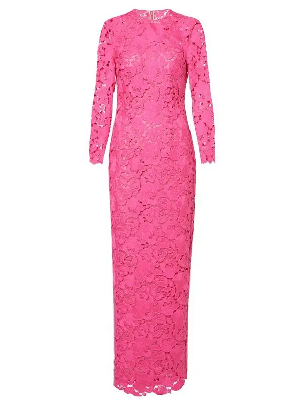 Oscar De La Renta Floral Guipure Gown - Pink