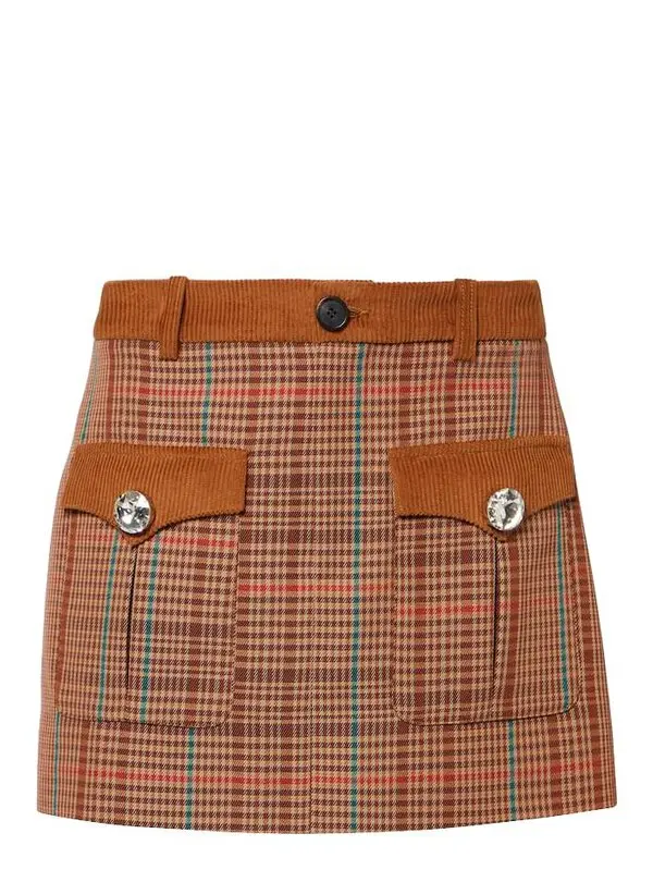 AREA Checked Wool-blend Miniskirt - Brown