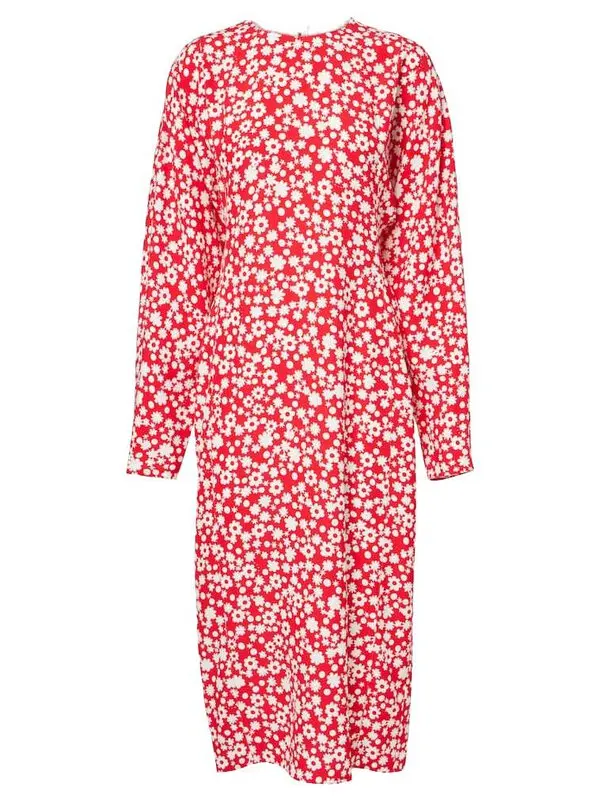 Marni Floral Satin Midi Dress - Red