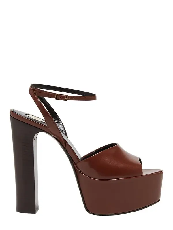 Saint Laurent Jodie Leather Platform Sandals - Brown