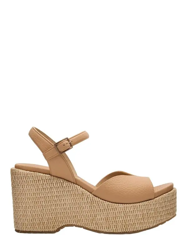 PEDRO GARCIA Doina Leather Platform Wedge Sandals - Camel