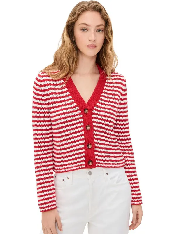LA LIGNE Fine Stripe Mini Marina Cardigan - Red/cream
