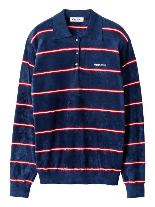 Miu Miu Striped Viscose Polo Shirt - Blue/red