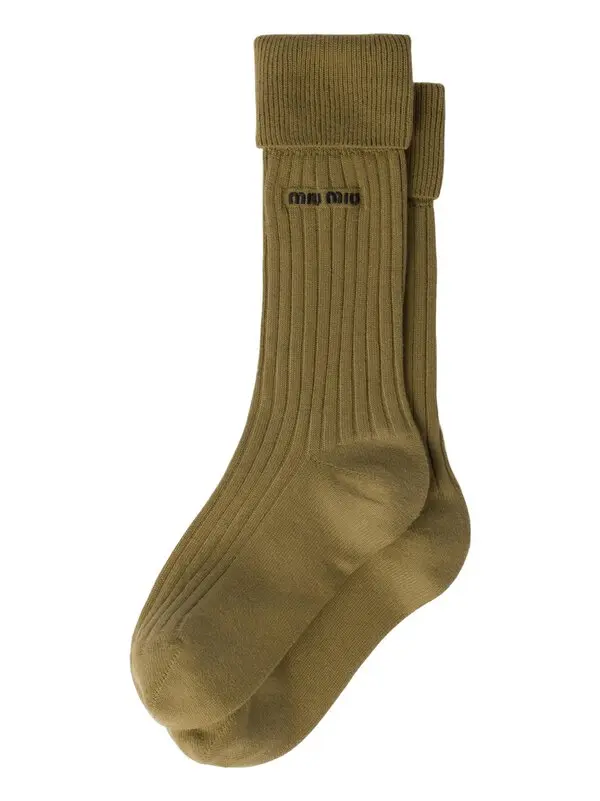 Miu Miu Ribbed Knit Socks - Kiwi Green
