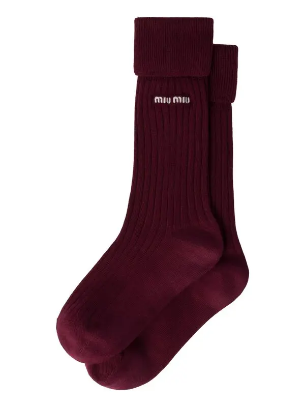 Miu Miu Ribbed Knit Socks - Amaranth Red/maize Yellow