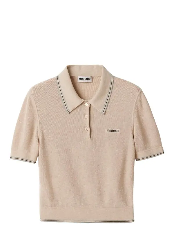 Miu Miu Cotton Knit Polo Shirt - Sand Beige