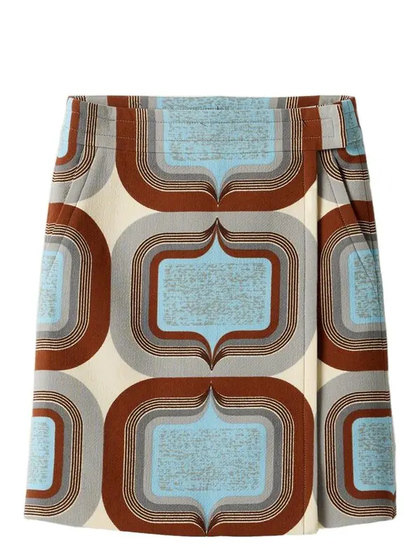 Miu Miu Printed Natté Skirt - Ivory/sky Blue